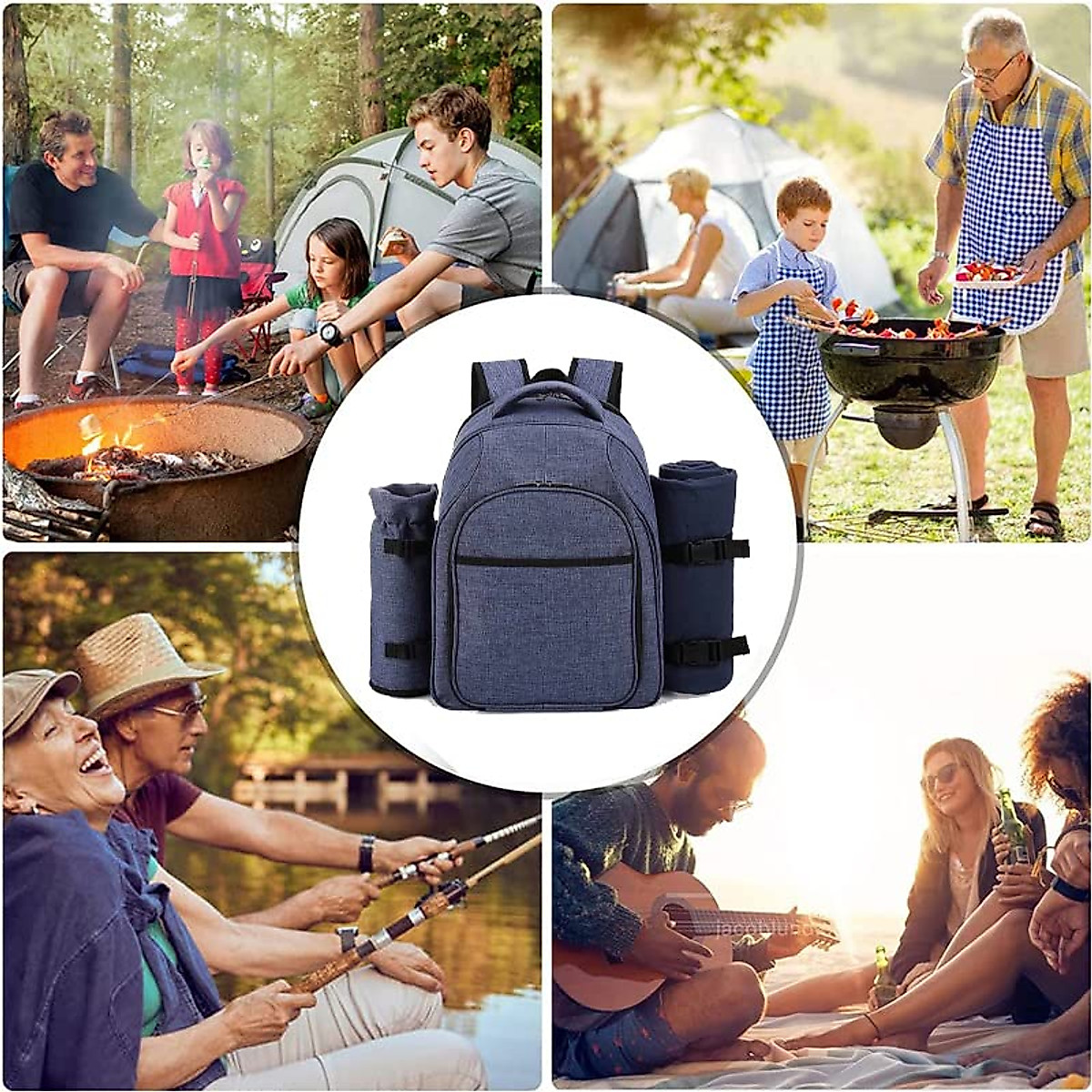 4-Person Picnic Backpack Bag with Cooler, Removable Water Bottle/Wine Rack, Outdoor Fleece Blanket, Plate and Cutlery Picnic Set (4-Person, Gray)