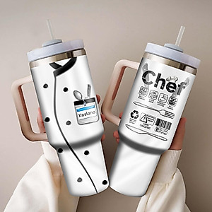 WAZONE Personalized Chef Nutrition Facts Tumbler 40oz with Handle and Straw Culinary Stainless Steel Tumblers Travel Mug Gift Ideas Novelty Custom Name Gifts For Women Men Cooking Lovers