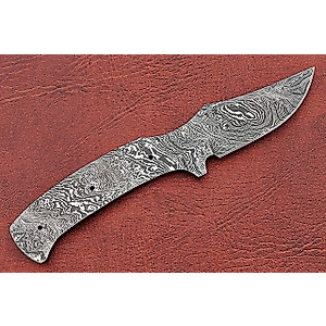 Trailing point Damascus steel blank blade, Hand forged Damascus steel Skinning knife making Blade, Twist, Ladder and rain drop pattern Damascus steel (8 Inch Twist)