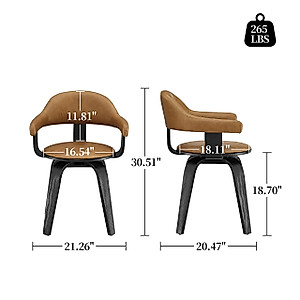 Art Leon Swivel Dining Chairs Set of 2, Mid Century Modern Faux Leather Kitchen Dining Room Chairs, Bentwood Accent Chairs with Wood Legs, Brown