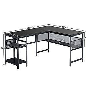 CubiCubi L Shaped Desk with Storage, 59.1 Inch Corner Computer Desk with Shelves, Home Office Workstation for Study or Working, Black
