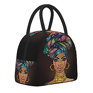 Oplp Beautiful African Woman Portrait Large Lunch Bag Capacity Box Meal Prep Insulated Handbag Reusable Lunch Container