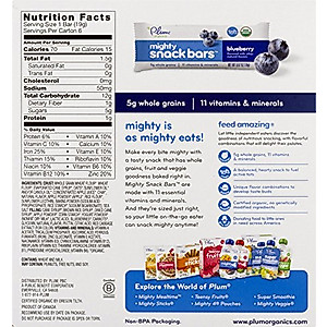 Plum Organics Mighty 4 Essential Nutrition Bars, Blueberry with Carrot, 0.67 Ounce, 6 Count