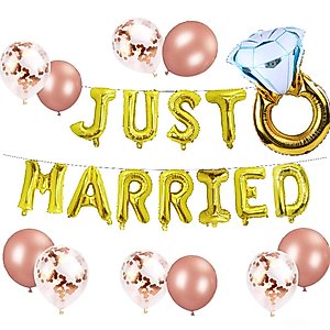 LaVenty Set of 12 Just Married Balloons Just Married Banner Bridal Shower Party Balloons Bridal Shower Party Decoration Wedding Party Decoration