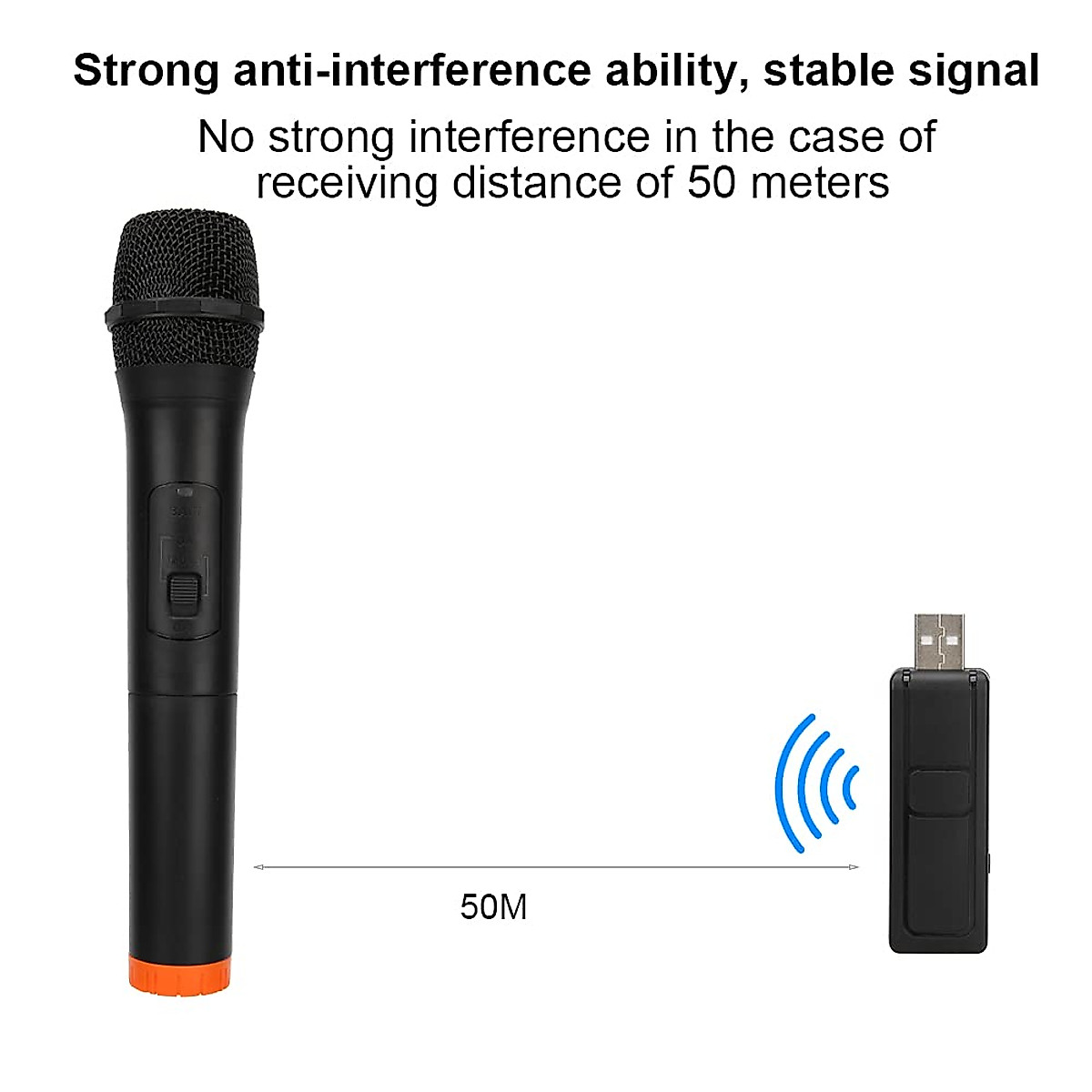 Microphone, VHF Handheld Cordless Dynamic Mic System with USB Receiver for Karaoke Wedding Party Singing Classroom