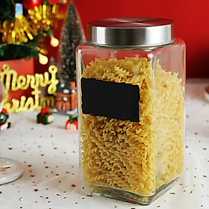 Diamond Star Glass Storage Jar with Stainless Steel Screw Lid 0.5 Gallons Square Glass Canister Kitchen Airtight Glass Jar with Chalkboard Labels (0.5 Gallons)