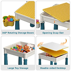 burgkidz Kids 5-in-1 Multi Activity Table Set - Building Block Table with Storage - Play Table Includes 1 Chair and 128 Pieces Compatible Large Bricks Building Blocks for Ages 2 and Up (Macaron)