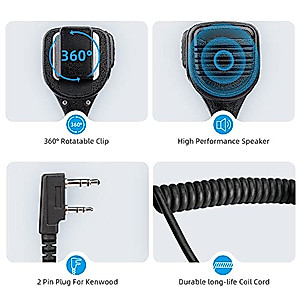 Speaker Mic Compatible with Kenwood, BaoFeng, BTECH, Retevis Radios Remote Shoulder Microphone with PTT and External 3.5mm Earpiece Jack