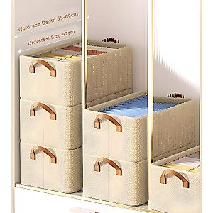 Generic 4 Pack 26L Universal Size Clothes Storage Basket, Fabric Storage Box with Metal Frame, Clothes & Fabric Orgainzer Bins, Closet Clothes Wardrobe Storage Box, Shelf Storage Box (2-Gray 2-Beige)