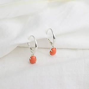 925 Sterling Silver 8x6mm Oval Shape Genuine or Simulated Gemstone Leverback Drop Dangle Earrings, Pink Coral