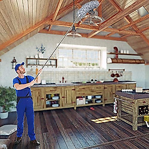 Uwilowe Microfiber Duster with Extension Pole 30 to 100"(Stainless Steel), with Bendable Head, Telescoping Extendable Long Dusters for Cleaning Ceiling Fan, Keyboard, Furniture, Cars