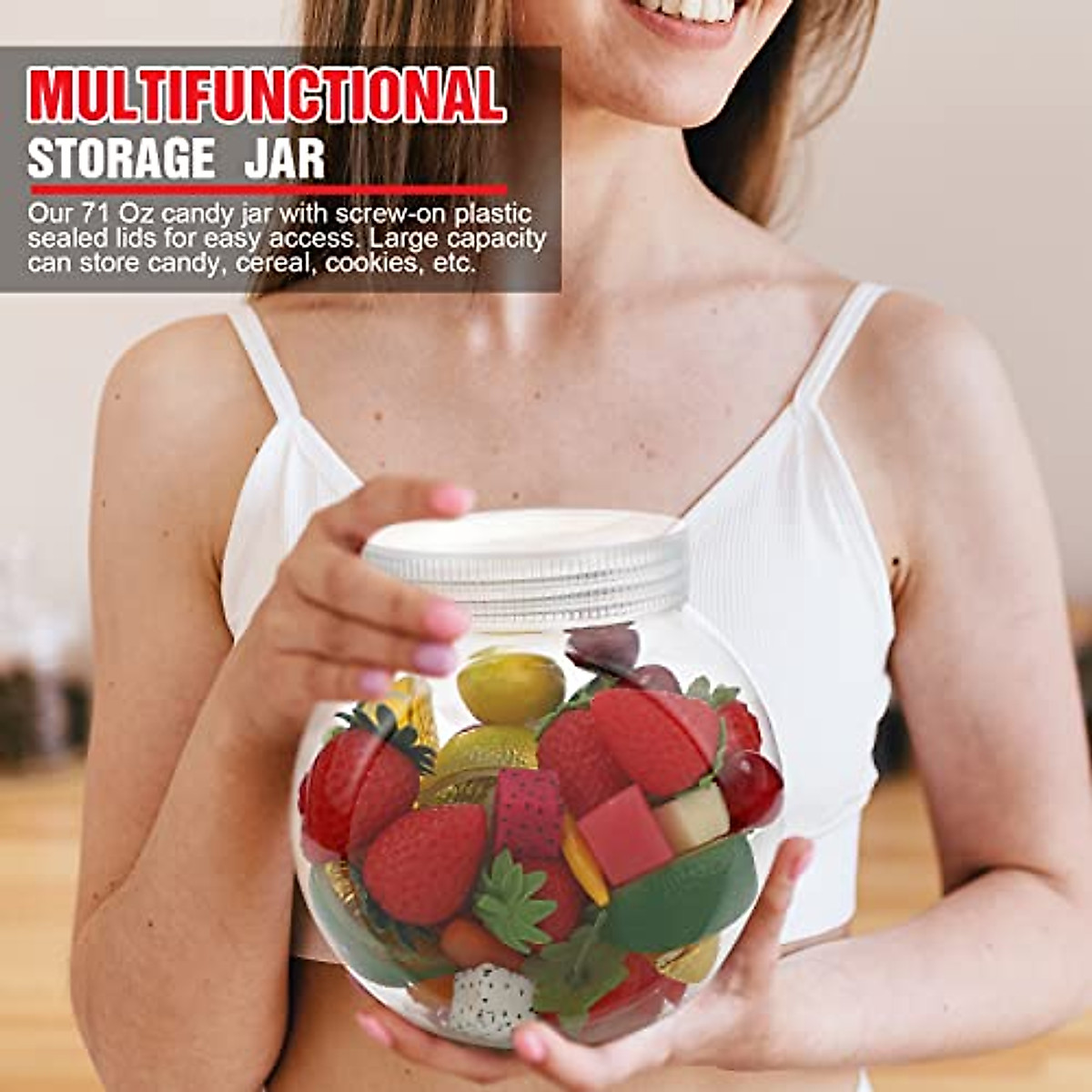 4 Pieces Plastic Candy Jars with Lids 71 oz Clear Cookie Jars Candy Buffet Containers Candy Holder for Candy Buffet Food Snack Storage Canister for Kitchen Counter with Marker and Labels