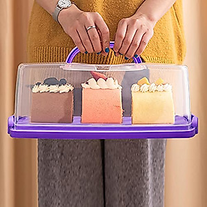 Bppyvct 1Pc Portable Bread Box with Handle Transparent Lid Loaf Cake Storage Carrier for Pastries, Donuts, Bread Rolls, Buns or Baguettes (Purple)