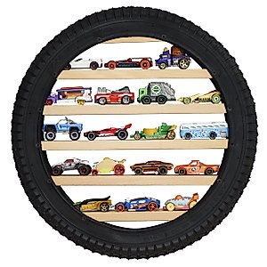 Tapeera Model Car Display Case Stand - Toy Cars Organizer Wall Display Tire Shelf Cabinet - Holds Up to 18 Diecast 1/64 Car Collectibles - Compatible with Hot Wheels Matchbox - Wheel Diameter 16 Inch