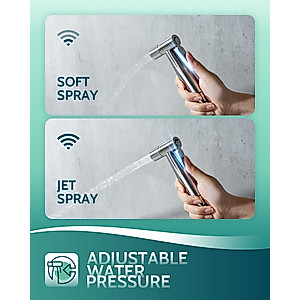 LUFEIDRA Handheld Toilet Bidet Sprayer for Toilet-Adjustable Water Pressure Jet Spray with Plastic T-Valve for Feminine Wash (Brushed Nickel + Matte Black)