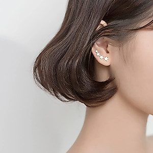 SLUYNZ 925 Sterling Silver Star Crawler Earrings Cuff for Women Climber Earrings Wrap (A-Silver)