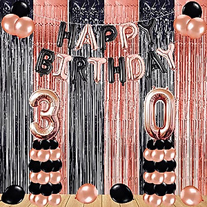 Rose Gold and Black Birthday Decorations, Black Rose Gold Party Supplies Foil Fringe Curtains Photo Backdrop for Graduation Wedding Bachelorette Birthday Party Decorations (3 Pack)