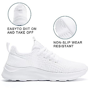 WOHHHW Women Walking Shoes Ladies Running Sneakers Breathable Mesh Sports Shoes Casual Lightweight Gym Lace up Sneakers Fitness Athletic Slip On Comfortable White US Size 8