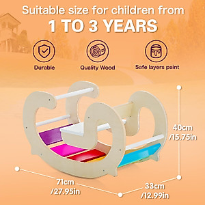 labebe Toddler Climbing Arch, Waldorf Rainbow Rocker Play, 3-in-1 Montessori Climbing Toys for Kid, Wooden Indoor Outdoor Play Gym Learning Playset, Playground for Kids Gift