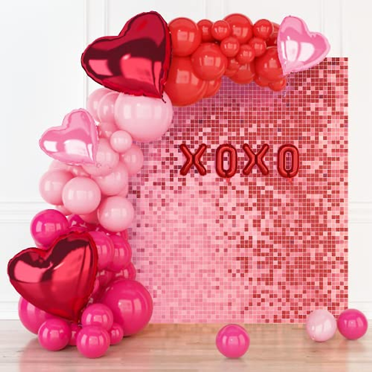 HOUSE OF PARTY Red and Pink Balloon Garland Arch Kit - 18/12/10/5 Inch Light Pink and Red Balloons with Foil Heart Balloons for Women Girls Valentine's Day Mother's Day Wedding Engagement Anniversary