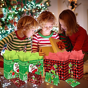 Yizeda 2 Pack Christmas Birthday Bag, Christmas Gift Bags With Tissue Paper, Greeting Cards and Handles Bag for Christmas Birthday Baby Shower Decor