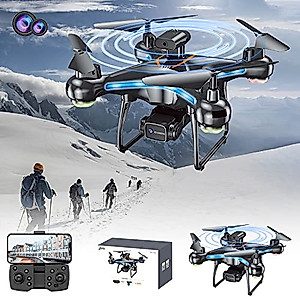 Qiopertar Drone with 4K Dual HD FPV Camera Optical Fl-ow Localization Remote Control with Altitude Hold Headless Mode One Key Start Speed Toys Gifts for Boys Girls