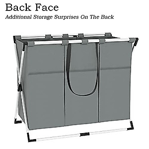 C&AHOME Laundry Basket 3 Sections, 135L Foldable Laundry Hamper Basket Sorter with Waterproof Oxford Bag and Aluminum Frame, Laundry Sorter Storage Dirty Clothes Bag for Bathroom Bedroom, Grey AFLH03G