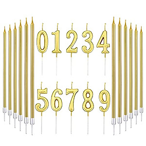 BeautyChen Birthday Candles 22 Pieces Birthday Numeral Candles Cake Numeral Candles Number 0 1 2 3 4 5 6 7 8 9 (0-9) Glitter Cake Topper Decoration for Birthday Wedding Party Anniversary