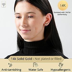 MAX + STONE Yellow Large Gold Ball Earrings for Women 14k Real Gold | 14k Gold Stud Earrings for Women Men | 6MM Real Gold Post Earrings | Half Button Earrings