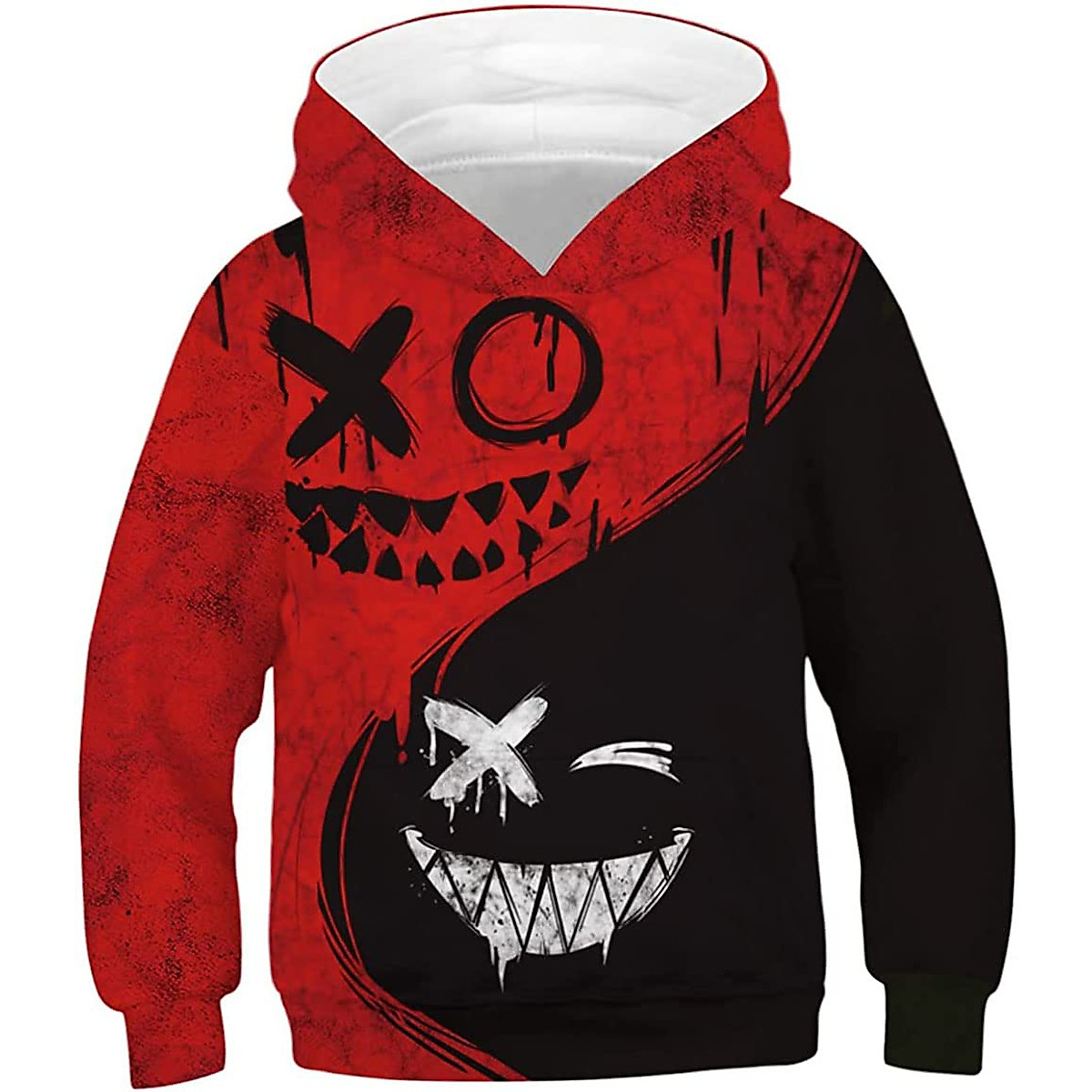 Basoteeuo 3D Printed Hoodies For Boys Girls Kids Sweatshirts Pullover Novelty Cool Clothes Black Red 12-13T