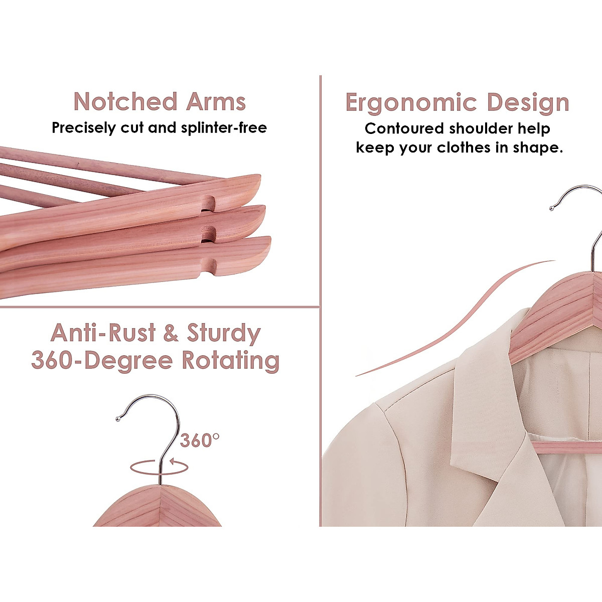 StorageWorks Coat Hanger, Cedar Wood Clothes Hanger, Natural Wood Hangers for Shirts, Jackets, Pants, Coats, Suits, Sweaters, 20 Pack