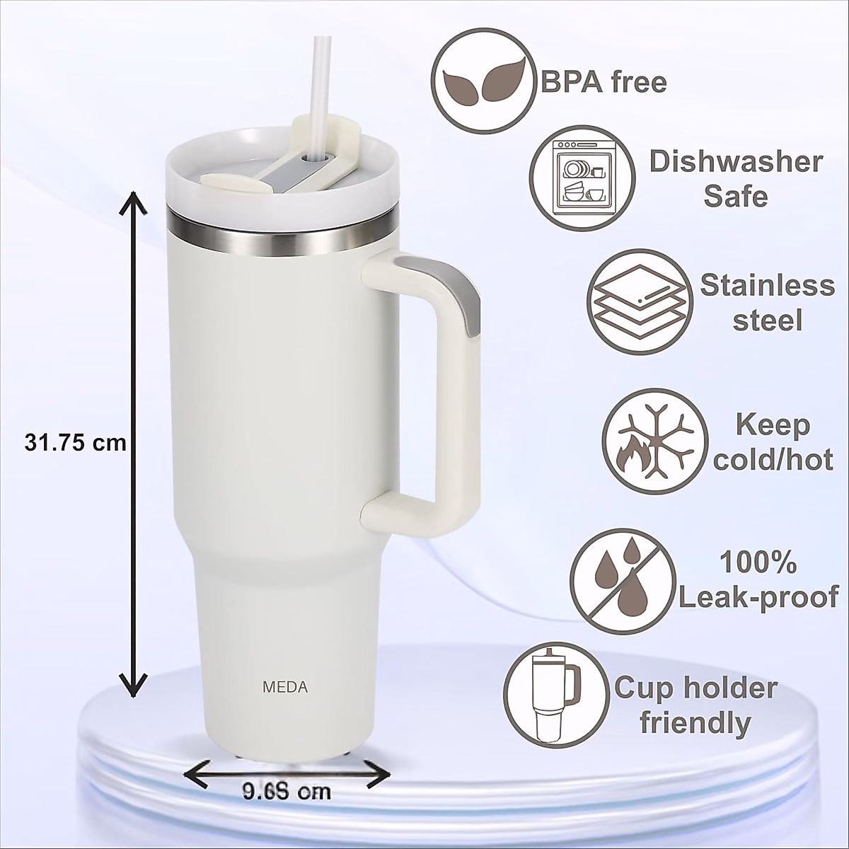 40 oz tumbler with handle and straw | Leak Proof,Insulated, Reusable Travel Coffee Mug Stainless Steel | Includes Tumbler Accessories Straw Cover Silicone Boot Easter Gift (Moon, 40oz)