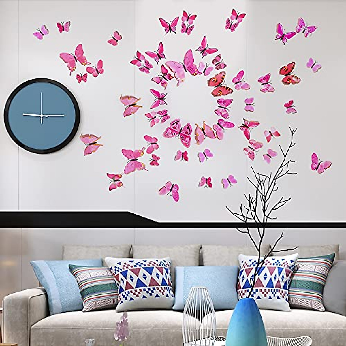 72 PCS Butterfly Wall Stickers, 3D Magnetic Removable Butterfly Wall Decals Fridge Magnet Murals Decoration for Kids Bedroom Nursery Classroom Party Wedding Decor (Pink)