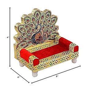 Laddu Gopal Meenakari Singhasan for Pooja Mandir,Peacock Swing Jhula for Idol Wooden Meenakari Singhasan Laddu Gopal Sinhasan for Pooja Mandir (Small Size)-(Golden, 15.5 x 10.5 x 15 cm)