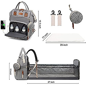 3 in 1 Diaper Bag Backpack with Changing Station Portable Baby Back Pack with USB Charge Maternity Diaper Bag Grey