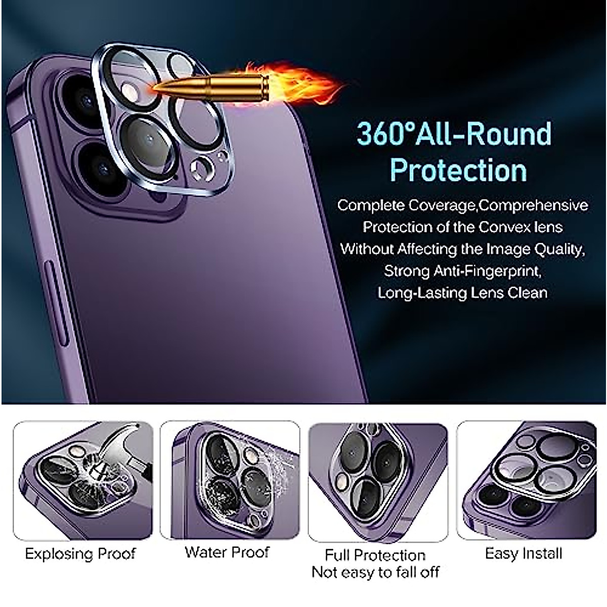 ivoler [4 Pack] Camera Lens Protector for iPhone 14 Pro Max /14 Pro Camera Screen Protector Tempered Glass[Case Friendly][New Version],Scratch-Resistant,Easy Installation,Clear+Black Circle