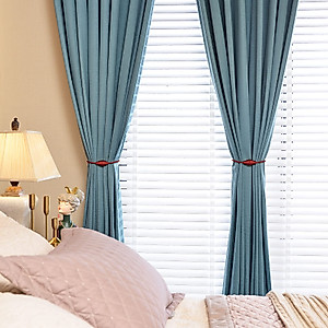 NICEEC 2 Pack Upgrade Magnetic Curtain Tiebacks 16 Inch Handmade Weave Rope Curtain Holdbacks Convenient Decorative Cone Curtain Drape Tie Backs for Home & Office Window Drapery (Red)