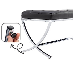 EALSON Modern Entryway Bench Leather Upholstered Dining Bench with Metal Base Button Tufted Ottoman Bench with Padded Seat Accent Foot Bench for Bedroom End of Bed/Living Room, Black