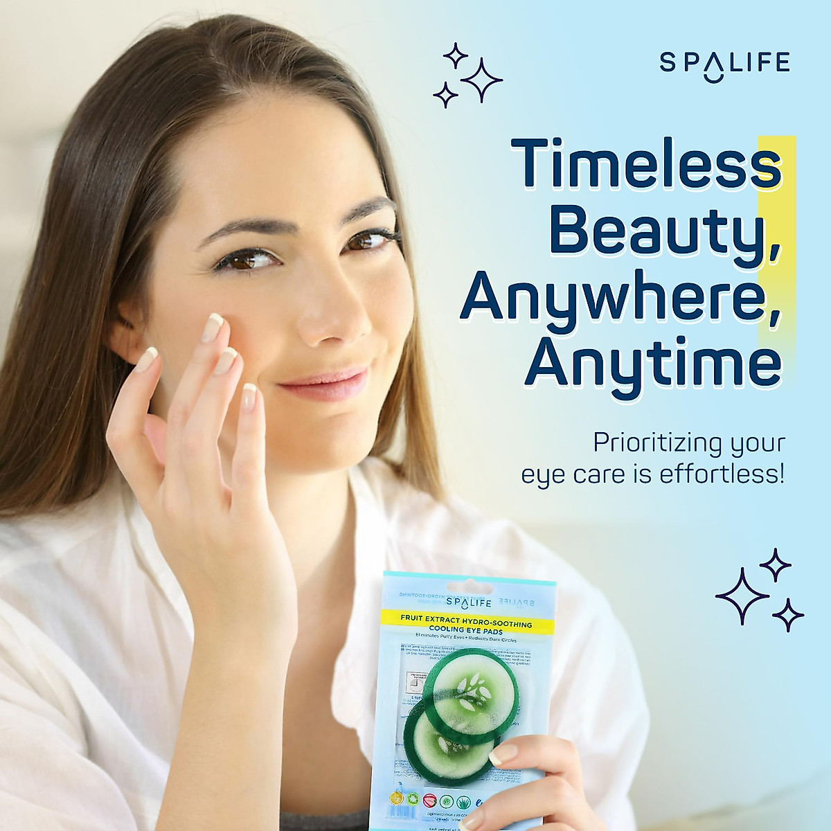 SpaLife Cooling Eye Pads - Korean Soothing Eye Pads for Dark Circles, Puffy Eyes, and Wrinkles - 48 Pads with Fruit + Vegetable Extracts - Revitalizing Hydrating Eye Pads for Eye Treatment (Cucumber)