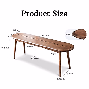 Bamskov 100% FAS-Certified Oak Wood Bench, Rounded Corner Entryway Bench, Modern Dining Bench for Entryway, Bedroom, Dining Room, Kitchen (Walnut, 12" D x 39" W x 16" H)