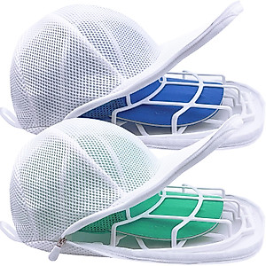 MCHKJ Hat Washer for Washing Machine, Cap Washer with Mesh Bags, Hat Washer for Baseball Caps, Hat Cleaner/Cleaning Protector Cage (White - 2 Pack)