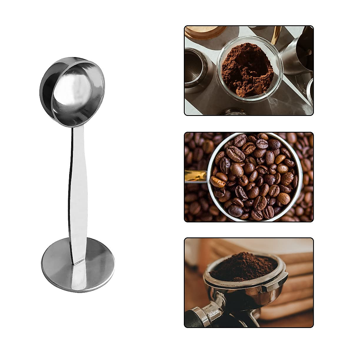 2-in-1 Coffee Scoops, 304 Stainless Steel Tablespoon Measure Spoon, with Pressed Bottom for Coffee Bean Press Coffee Grinding Pressing（Silver15 ml）