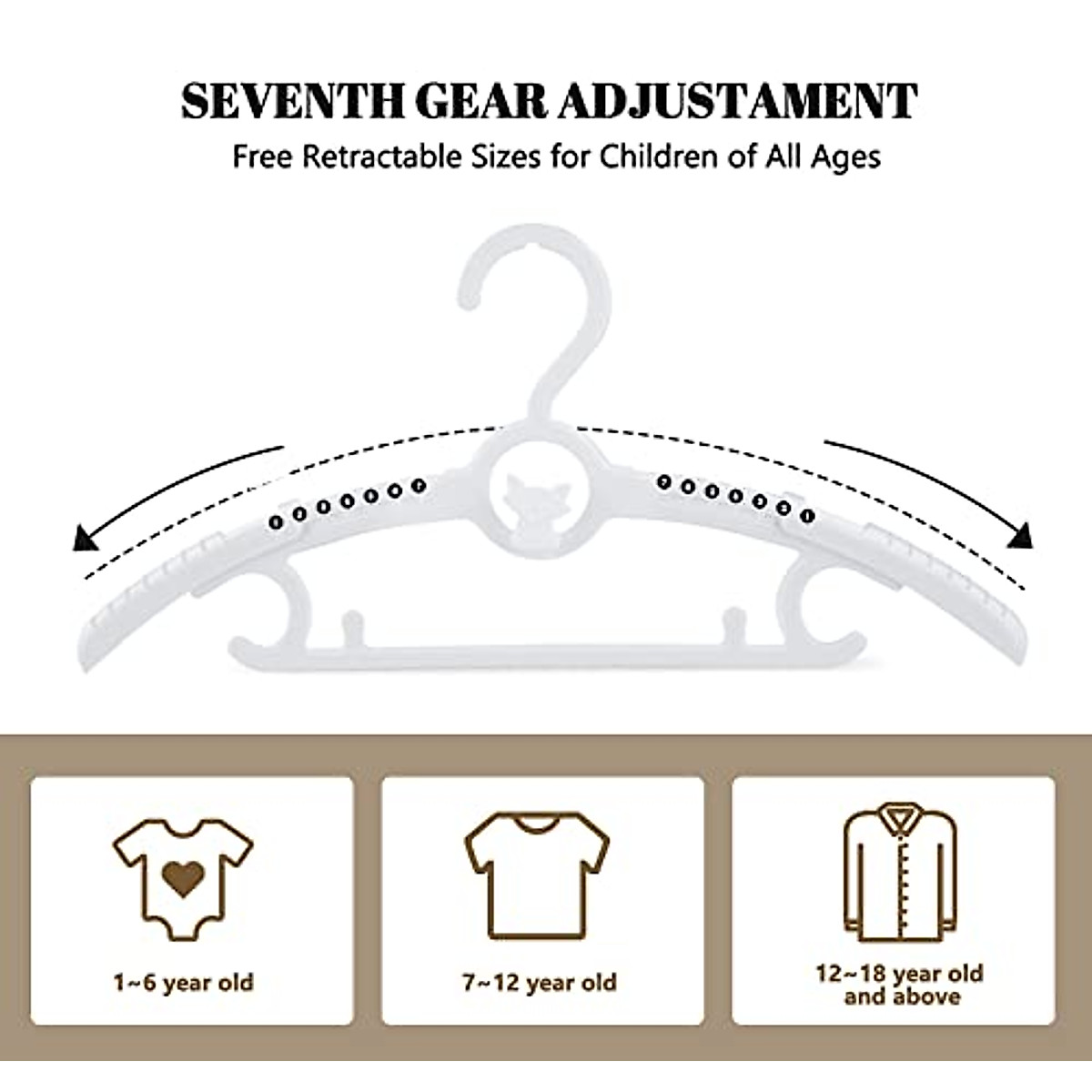 HOUÍSM Baby Hangers Adjustable for Nursery, 20Pack Cream White Baby Clothes Hangers, Cascading Fox Rack for Newborn Infant Toddler Child Closet, Boy Girl Connecting Bottom Hangers with Coat & Pants