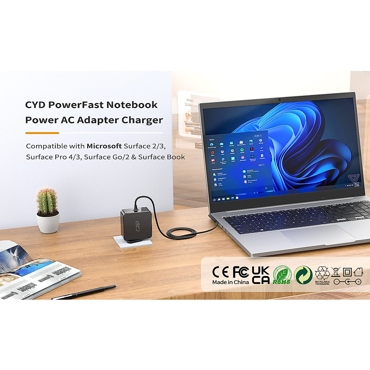 CYD 44w Tablet-Computer Chargers Compatible for Surface Laptop Go 2 3 4, Surface book 2 Surface-laptop pro 3 pro 4 pro 5, laptop-charger for Surface 1706 1800 1735 1736