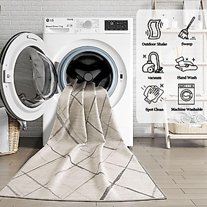 TTelephant Runners for Hallways Kitchen Runner Rug Non Slip 2x10 Long Washable Runner Rugs No Pile Tear and Stain Resistance, Hand Woven Style Thin Rug for Hallways, Kitchen, Laundry, Bathroom- White