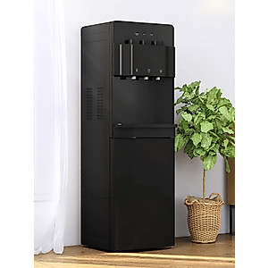 Tabu Hot & Cold Water Cooler Dispenser, Bottom Loading Holds 3 or 5 Gallon Bottle, with Anti-Scalding Design, Storage Cabinet and Child Safety Lock for Home, Office Use (Black)