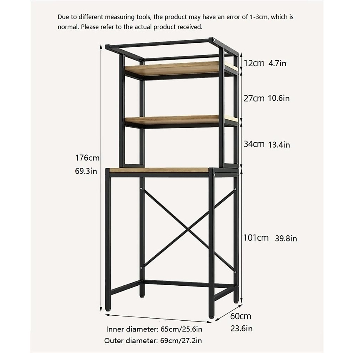 VHBVDFC Over Washer and Dryer Storage Shelf, Tall Bathroom Cabinet Organizer, 3-Tier Laundry Room Organization and Storage Rack, Laundry Room Shelves for Small Space(White)