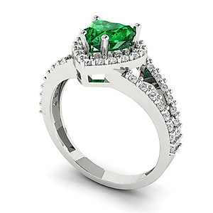 1.75 Carat Heart cut Custom Engraving Halo split shank faux Green Emerald Engagement Everlasting Ring 14k White Gold 8