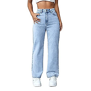 MakeMeChic Women's Straight Leg Jeans Casual High Waisted Denim Pants Light Wash A M
