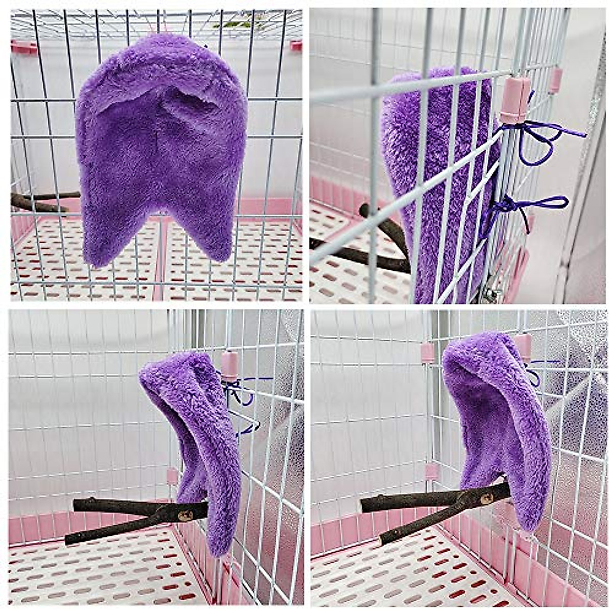 Oncpcare 2pcs Parrot Standing Perch Cover, Winter Warm Small Animal Hanging Nest Hut, Plush Pet Bird Cage Accessories (Colour Random)